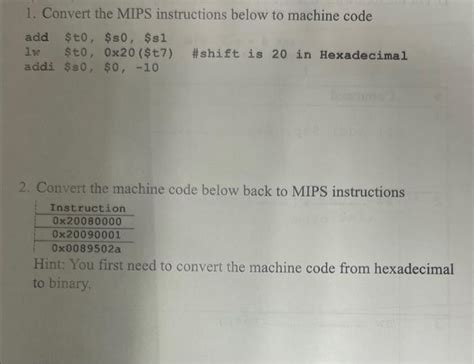 Solved 1 Convert The Mips Instructions Below To Machine