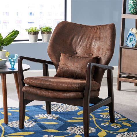 Brown Club Chair Microfiber Reimagined Design With Tapered Legs