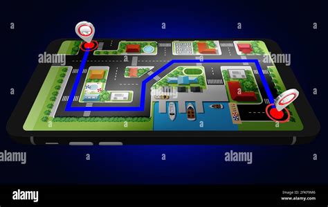 GPS Navigation Working Concept A Mobile Device Is Showing Gps Navigation Start Point And End