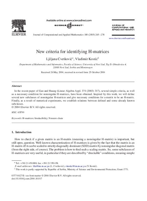 Pdf New Criteria For Identifying H Matrices