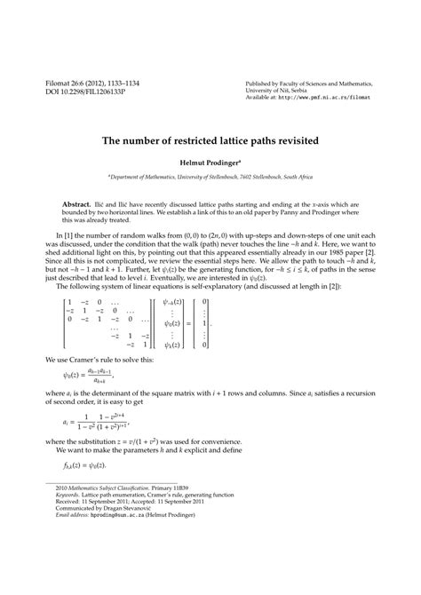 Pdf The Number Of Restricted Lattice Paths Revisited
