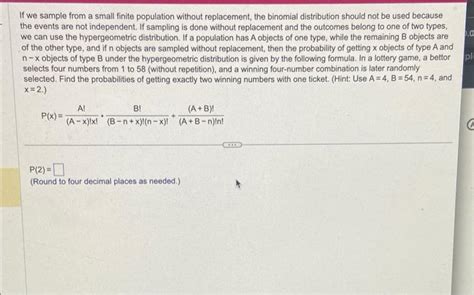 Solved If We Sample From A Small Finite Population Without