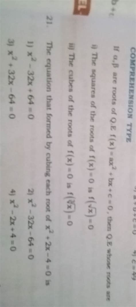 If α β Are Roots Of Q⋅ef X Ax2 Bx C 0 Then Q⋅e Whose Roots Are I The S