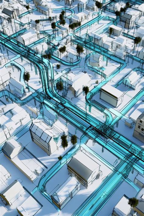 A 3d City Map Showing Water Distribution Networks With Gis Overlays Stock Illustration