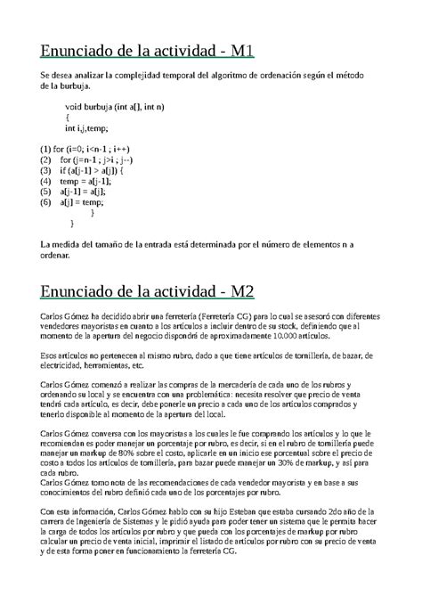 Algoritmos Y Estructuras De Datos I Enunciados Act M1 Y M2