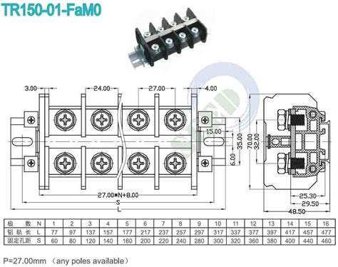High Current Terminal Block Connector 2700mm 600v 150a 60mm2 Any Poles