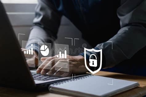 man using computer laptop to access business data files at home secured access to user personal