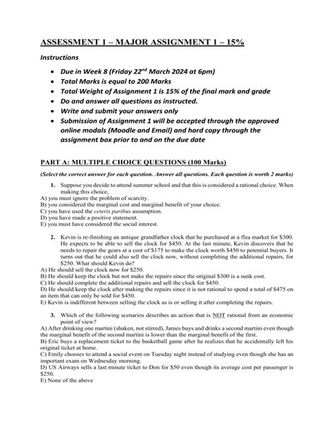 Economics Assessment Multiple Choice Questions