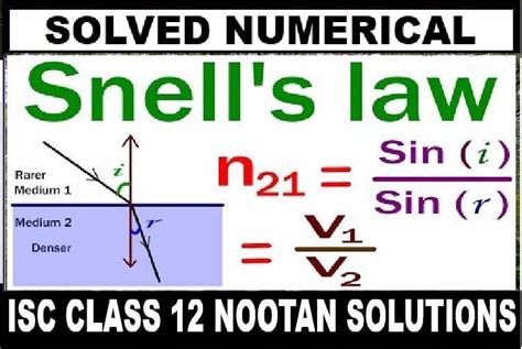Snells Law And Refractive Index Numerical Class 12 Nootan Isc Physics Solution Ch 15 Icsehelp