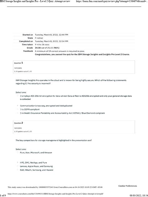 Ibm Storage Insights And Insights Pro Level 2 Quiz Attempt Review Pdf Pdf Ibm