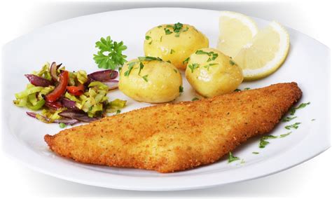 Recipes Breaded Fish Fillet With Fresh Vegetables And Parsley Potatoes