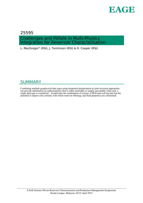 Pdf Challenges And Pitfalls In Multi Physics Integration For Reservoir Characterisation