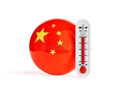 Global Warming In China China Flag With High Temperature Thermometer