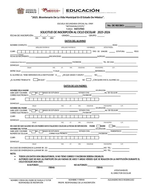 Solicitud Inscripción Secundaria 2025 2026 Pdf