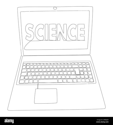 One Continuous Line Of Laptop With Science Word Thin Line Illustration Vector Concept Contour
