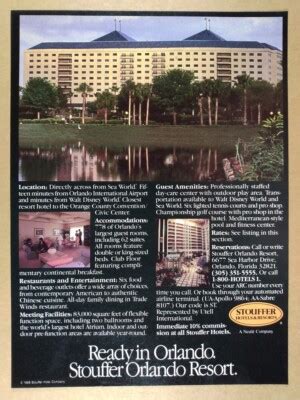 1989 Stouffer Orlando Resort Hotel Vintage Print Ad Ebay