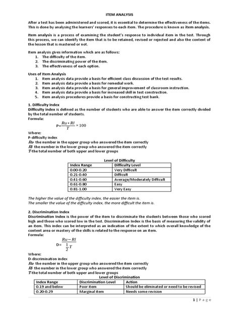 Item Analysis Pdf Validity Statistics Intelligence Quotient