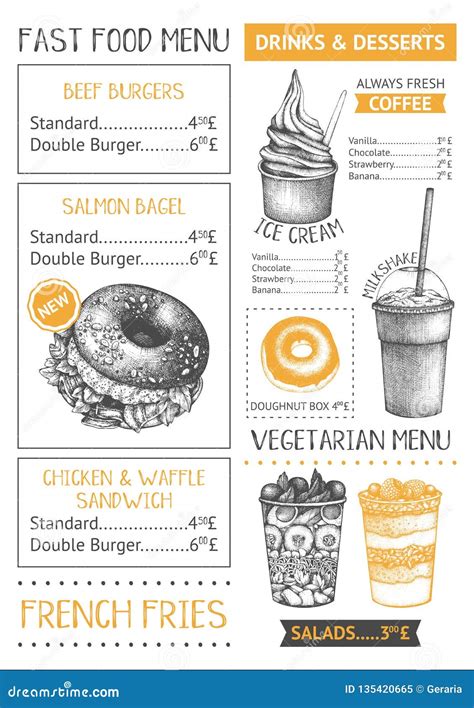 Fast Food Restaurant Or Cafe Menu Template Hand Drawn Burgers