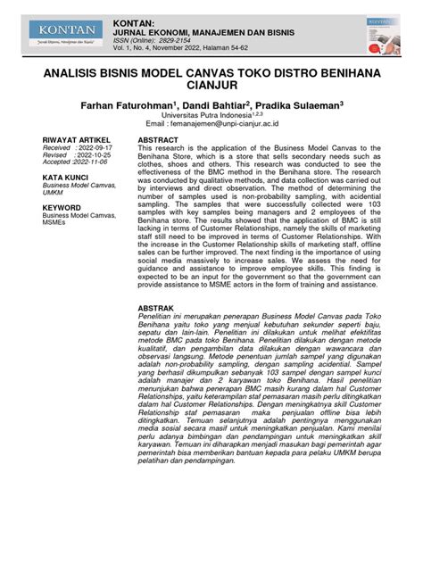 Analisis Bisnis Model Canvas Toko Distro Pdf Scientific Method