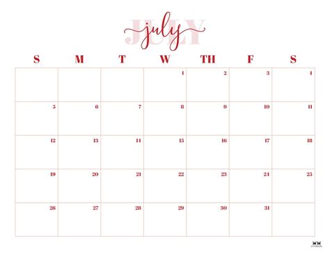July 2026 Calendars 150 Free Printables Printabulls