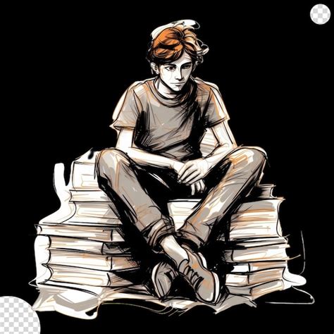 Premium PSD Babe Sitting On Stack Of Folder With Rea Png