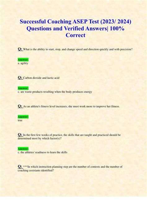 Successful Coaching Asep Test 2023 2024 Questions And Verified Answers 100 Correct Asep