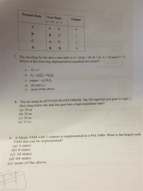 Solved Present State Next State Output A C A C B D 7 The Chegg Com