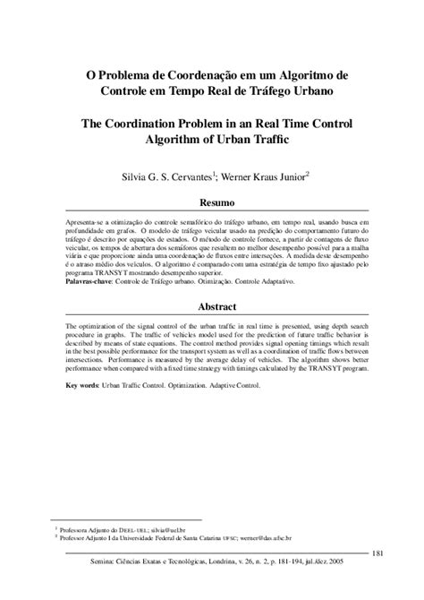 Pdf O Problema De Coordenação Em Um Algoritmo De Controle Em Tempo Real De Tráfego Urbano