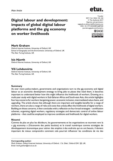 Pdf Digital Labour And Development Impacts Of Global Digital Labour Platforms And The Gig