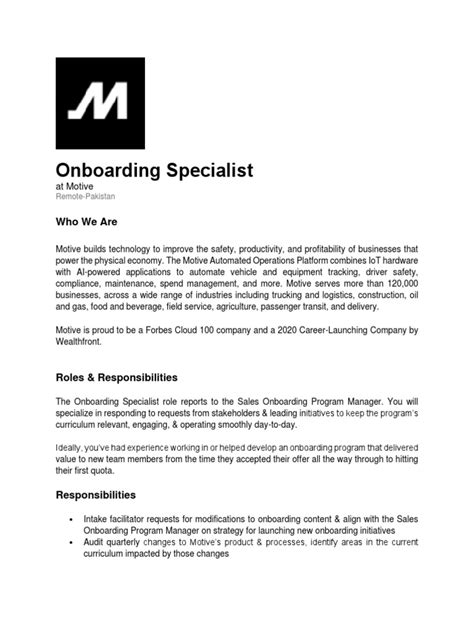 Onboarding Specialist Pdf Instructional Design Motivation