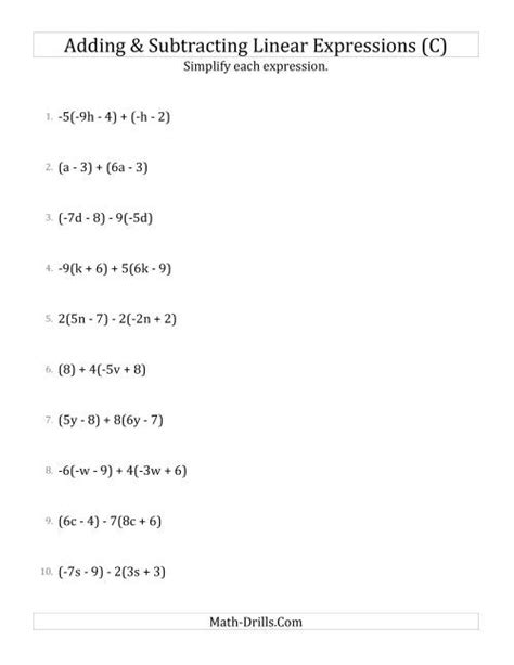 Adding And Subtracting And Simplifying Linear Expressions With Some