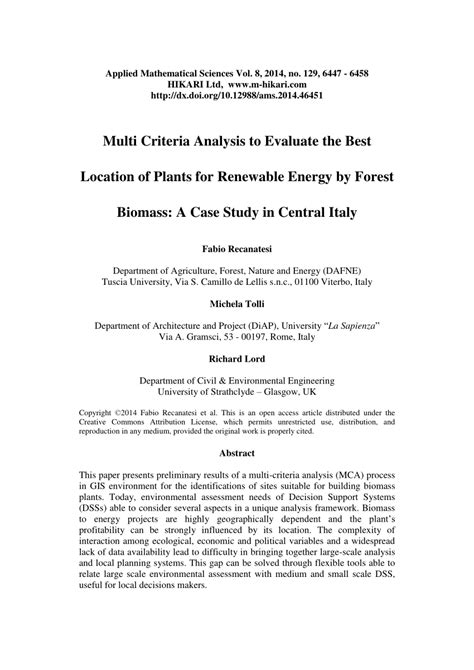 Pdf Multi Criteria Analysis To Evaluate The Best Location Of Plants For Renewable Energy By