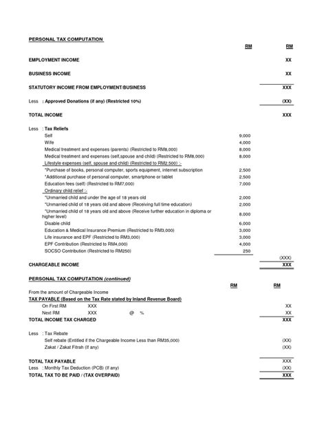 Sample Personal Tax Computation Pdf