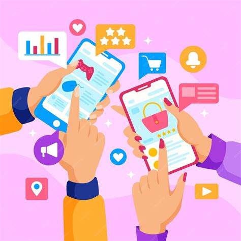 소셜 미디어 마케팅 휴대 전화 개념 무료 벡터