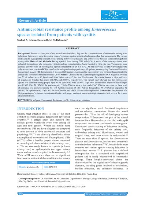 Pdf Antimicrobial Resistance Profile Among Enterococcus Species