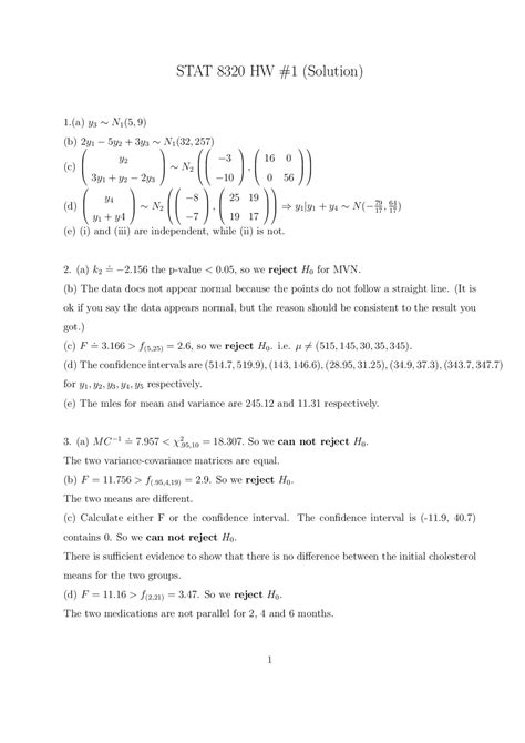 Solutions For Homework I Data Analysis Ii Stat 8320 Assignments