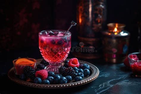 Berry Infused Cocktail In Bar Ai Generated Stock Illustration Illustration Of Cocktail Hand