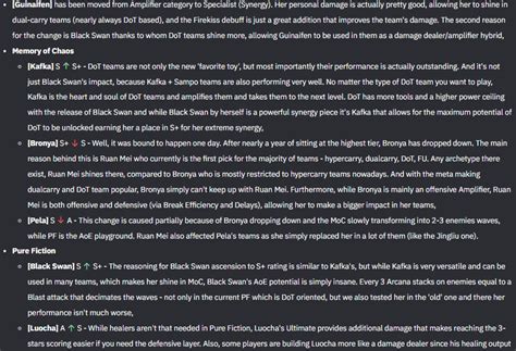 New Update For Prydwens Tier List Kafka And Black Swan Now In S Tier Bronya And Pela Dropped One