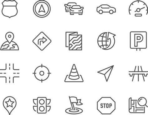 navigation line icons map and route royalty free vector