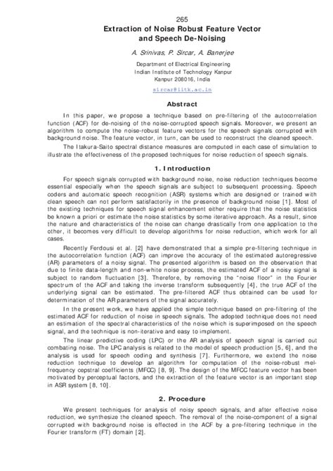 Pdf Extraction Of Noise Robust Feature Vector And Speech De Noising