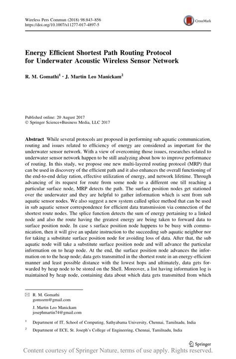 energy efficient shortest path routing protocol for underwater acoustic