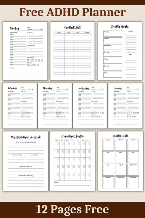 Hi Here I Am Sharing With You 12 Free Adhd Planner Template You Will Get 7 Daily Planning