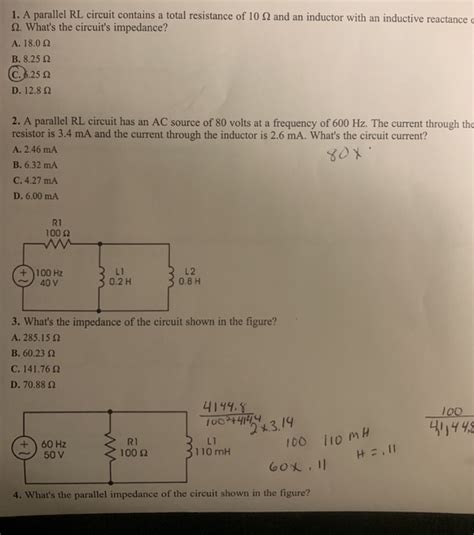 Solved 1 A Parallel Rl Circuit Contains A Total Resistance