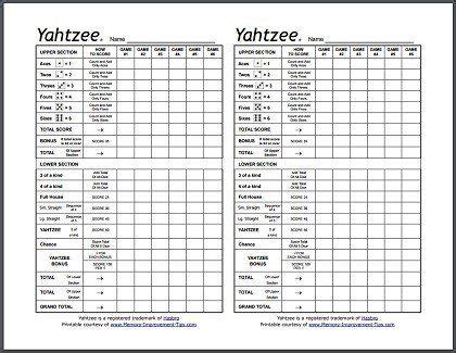 Printable Yahtzee Score Sheets Yahtzee Score Sheets Yahtzee Score