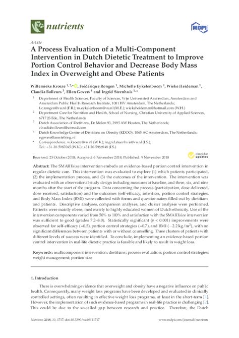 Pdf A Process Evaluation Of A Multi Component Intervention In Dutch Dietetic Treatment To