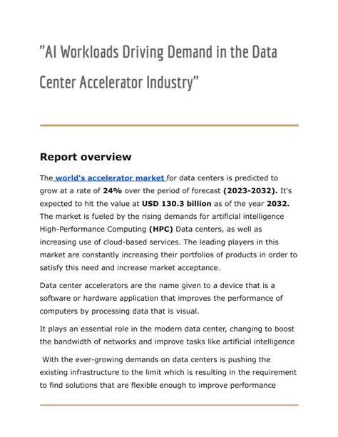 Data Center Accelerator Market Ai Workloads And Growth 2023 2032