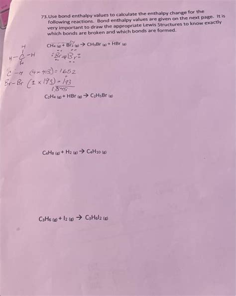 73 Use Bond Enthalpy Values To Calculate The