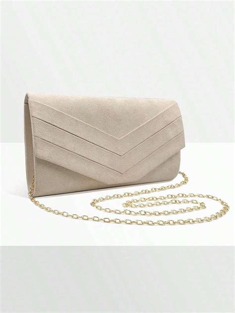 Bolso De Noche Beige De Felpa Para Mujer Con Correa De Cadena Bolso De