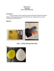 Lab Activity Static Electricity Pdf Brianna Faul Lab Static Electricity