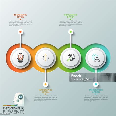 수평 선과 텍스트 상자에 배치 내부 선형 그림과 네 개의 겹치는 반투명 원형 요소 프로젝트 완료를 위한 4단계 의 개념 다층 효과에 대한 스톡 벡터 아트 및 기타 이미지